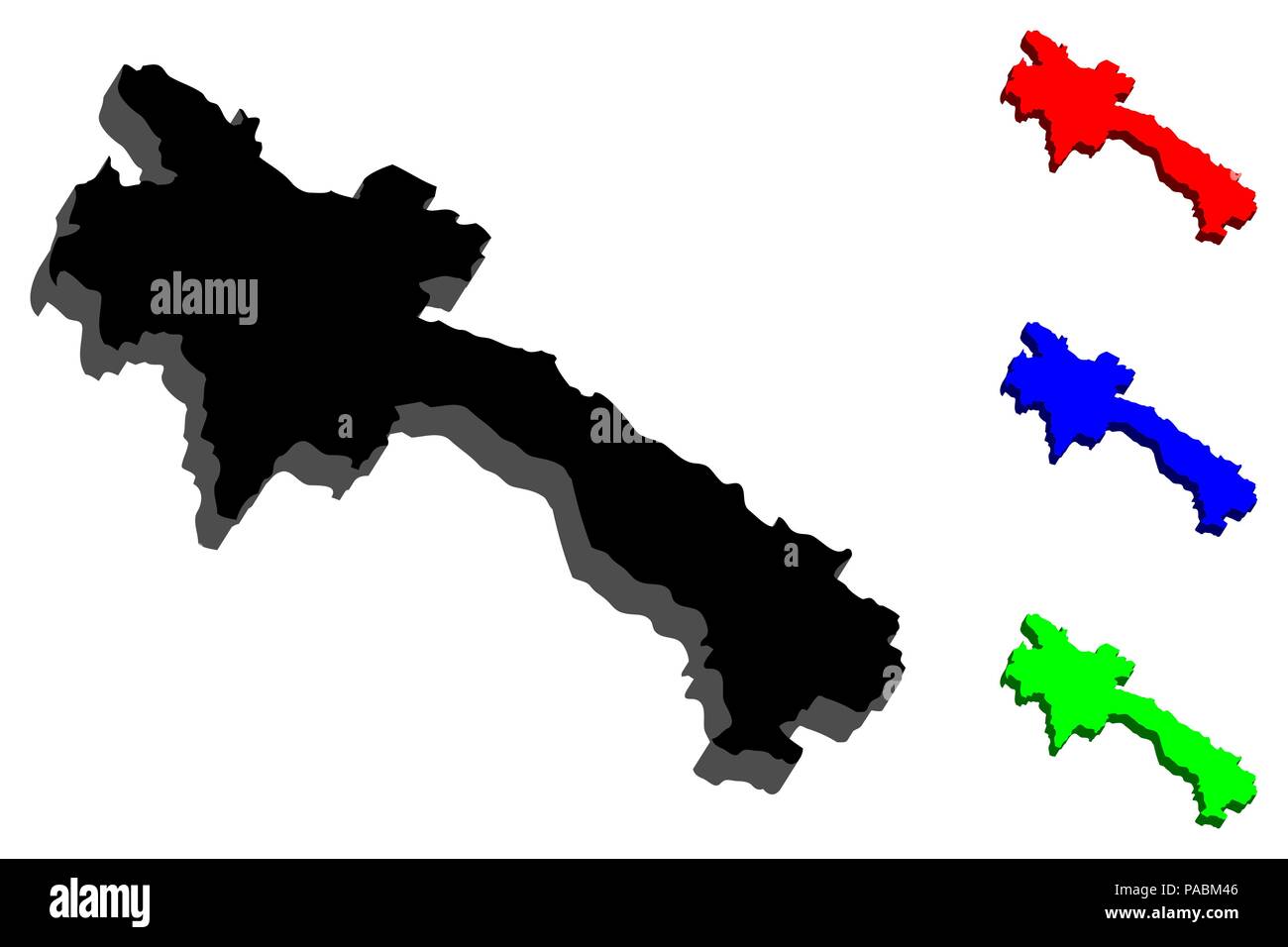 3D map of Laos (Lao People's Democratic Republic, Muang Lao) - black ...
