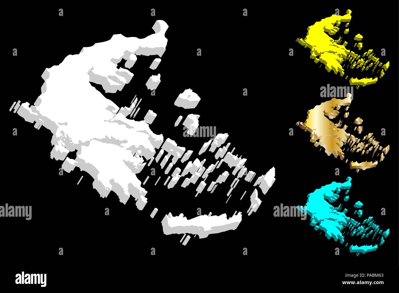 3D map of Greece (Hellenic Republic, Hellas) - white, yellow, blue and ...