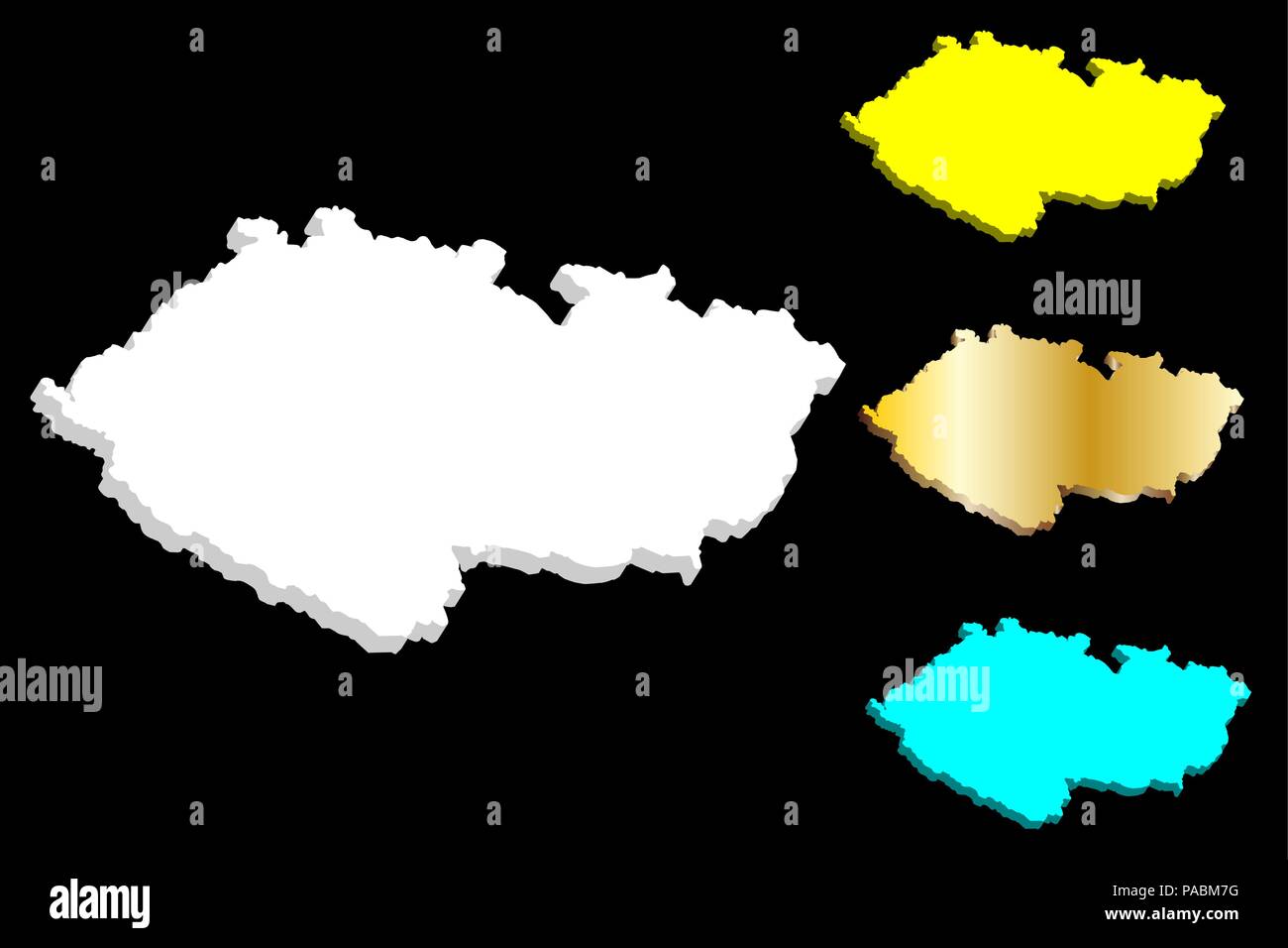 3D map of Czech Republic (Czechia) - white, yellow, blue and gold ...