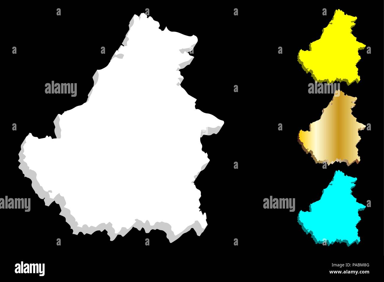 3D map of Borneo (Pulau Borneo) - white, yellow, blue and gold - vector ...