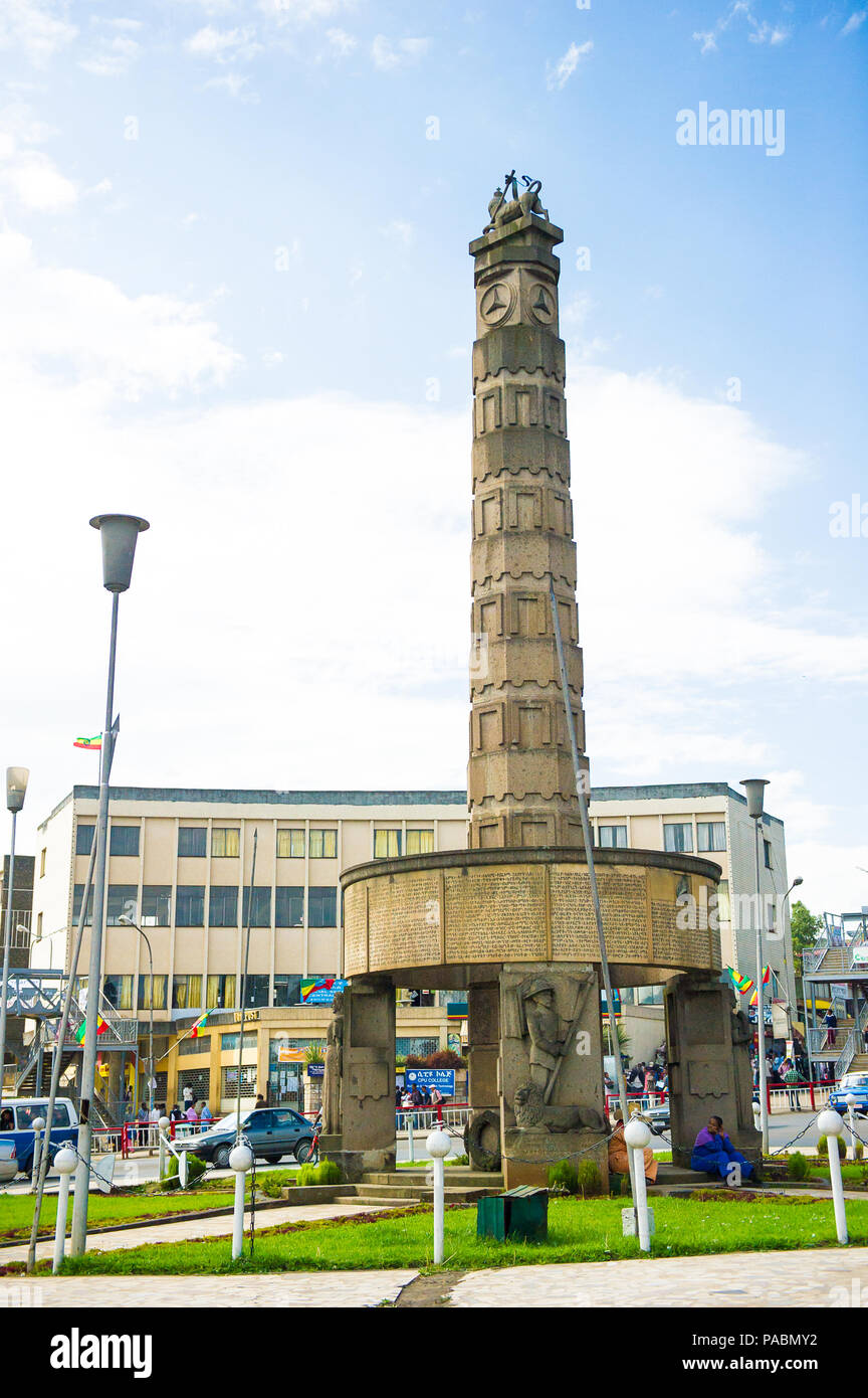 ADDIS ABABA, ETHIOPIA - SEP 29, 2011: Monument on the Meyazia 27 Square ...