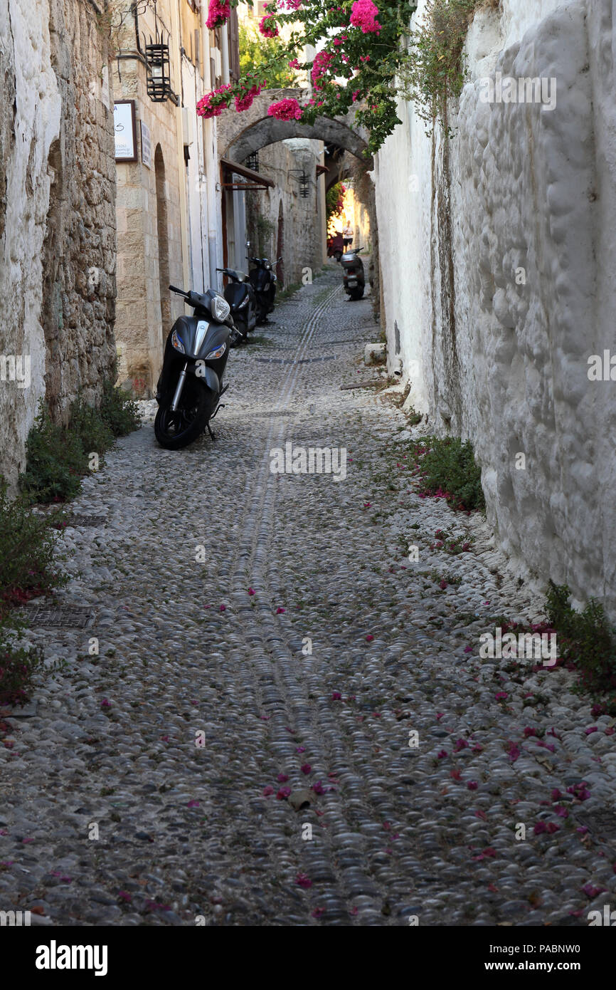 A look through one of the many narrow passages in the picturesque old ...