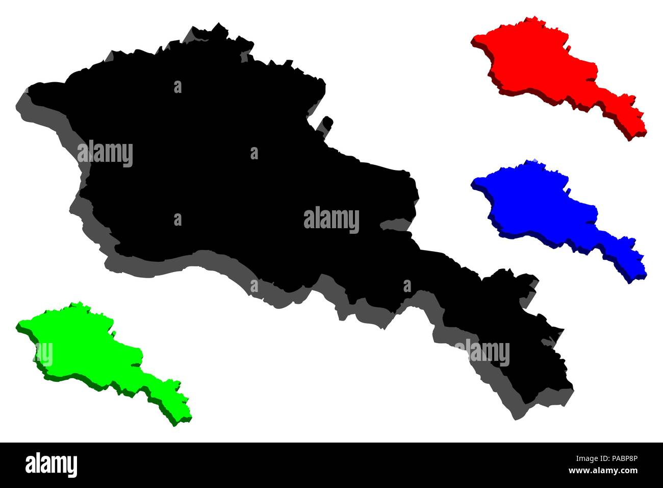 3D map of Armenia (Republic of Armenia) - black, red, blue and green ...