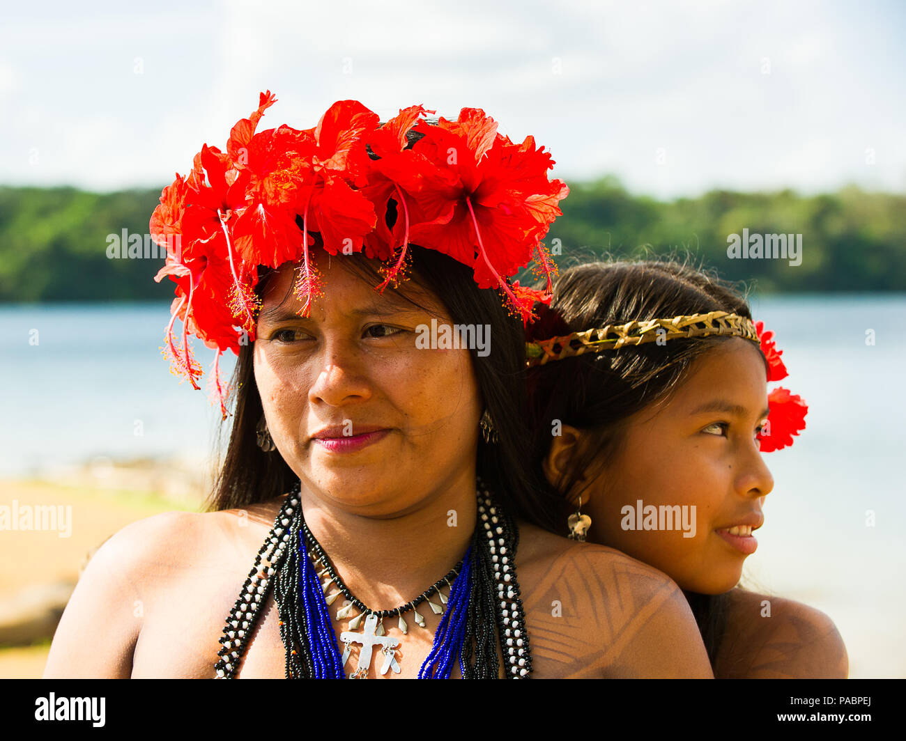 EMBERA VILLAGE, PANAMA, JANUARY 9, 2012: Portrait of an unidentified ...