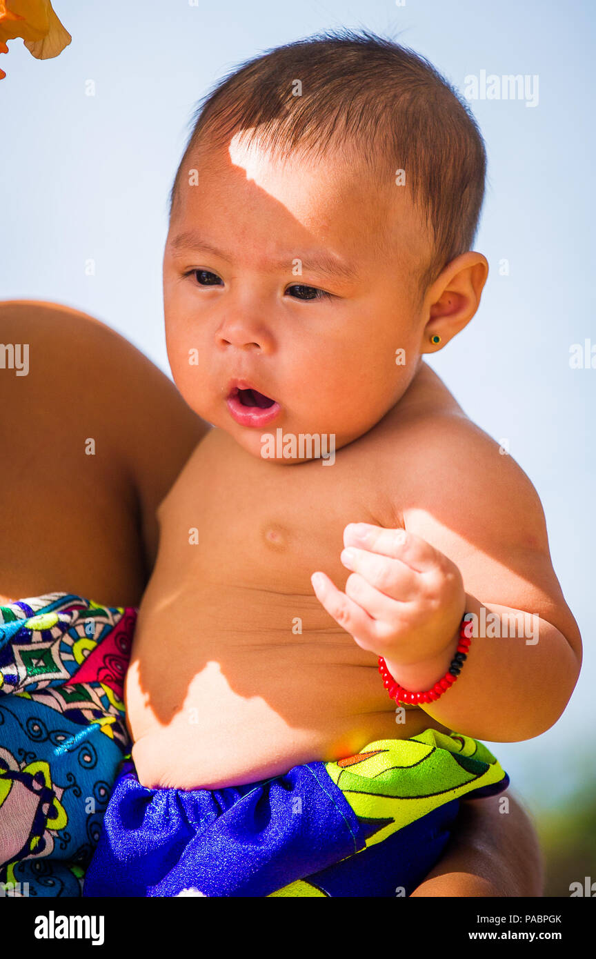 EMBERA VILLAGE, PANAMA, JANUARY 9, 2012: Portrait of an unidentified ...