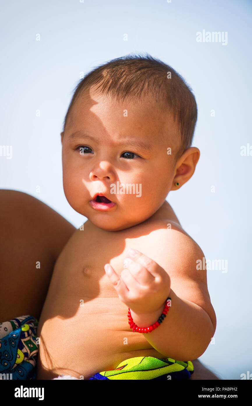 EMBERA VILLAGE, PANAMA, JANUARY 9, 2012: Portrait of an unidentified ...