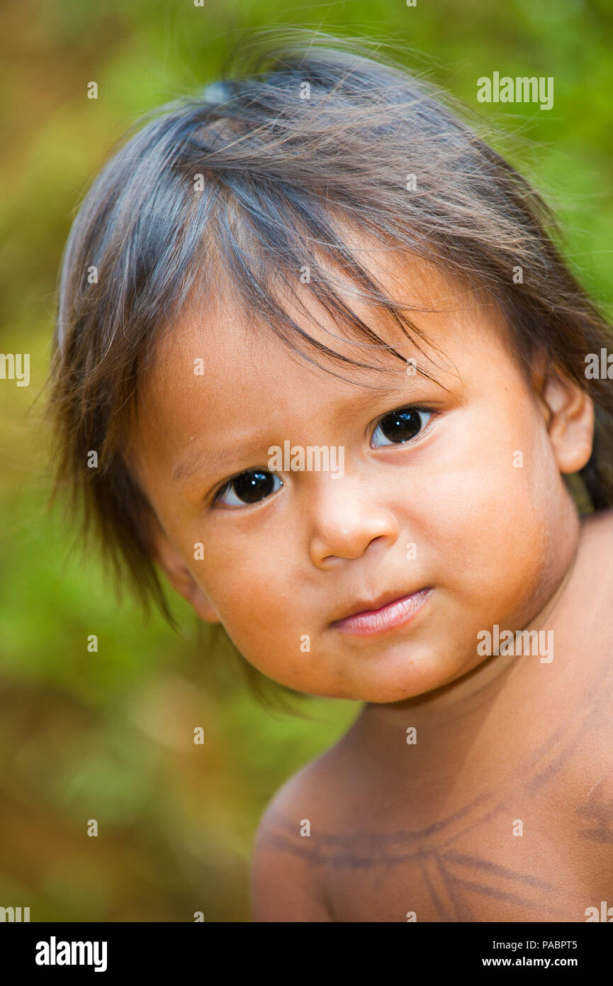 EMBERA VILLAGE, PANAMA, JANUARY 9, 2012: Portrait of an unidentified ...
