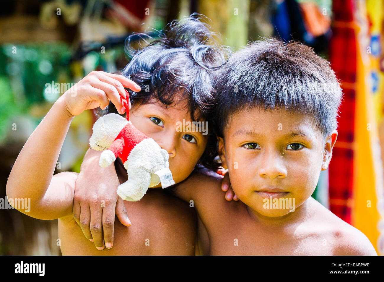 EMBERA VILLAGE, PANAMA, JANUARY 9, 2012: Unidentified native Indian ...
