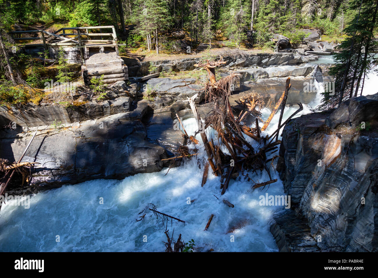 Broken bridge across the waterfall. Taken in Numa Falls, Kootenay ...