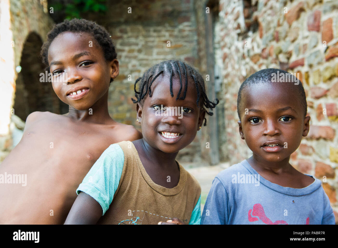 GHANA - MARCH 2, 2012: Three unindentified Ghanaian children smile for ...