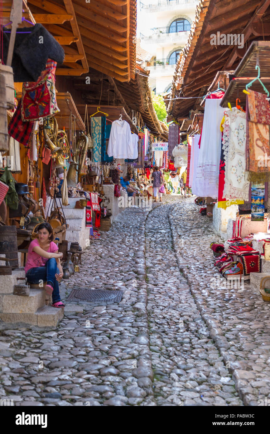 Kruja, Albania- June 24 2014:Traditional Ottoman market in Kruja, birth ...