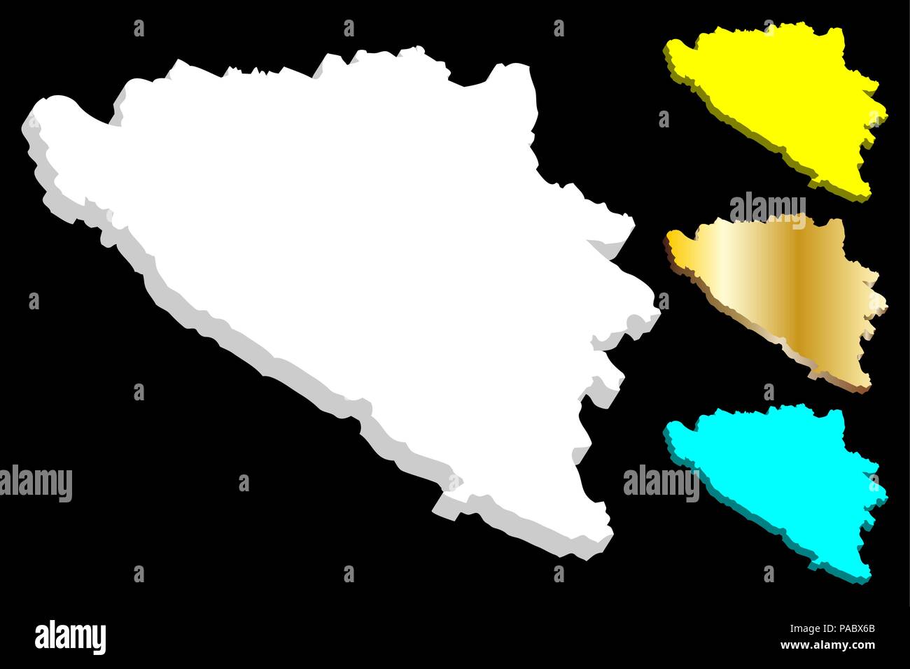 3D map of Bosnia and Herzegovina (BiH) - white, blue and gold - vector ...