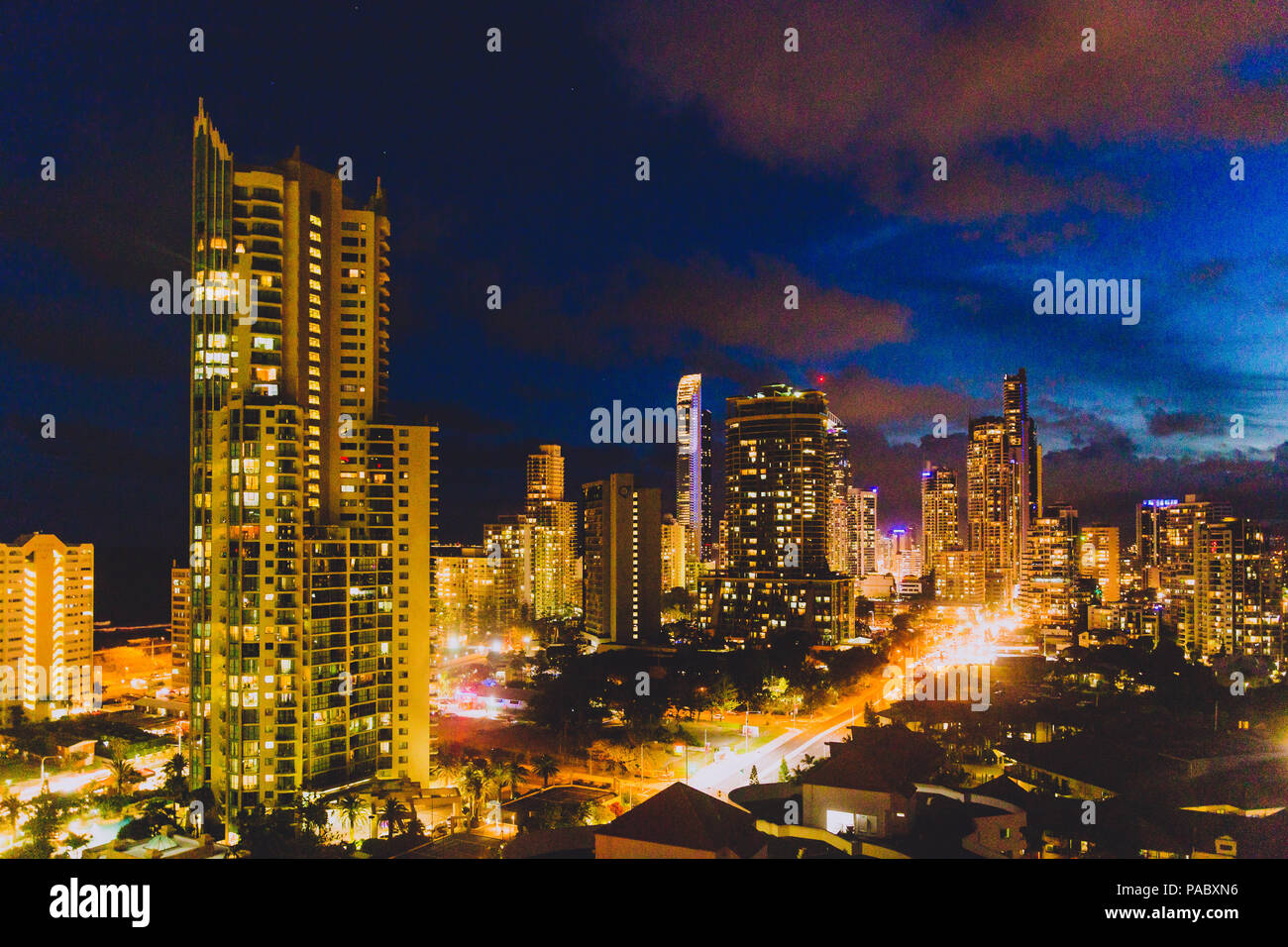 GOLD COAST, AUSTRALIA - January 9th, 2015: night view of SUrfers ...