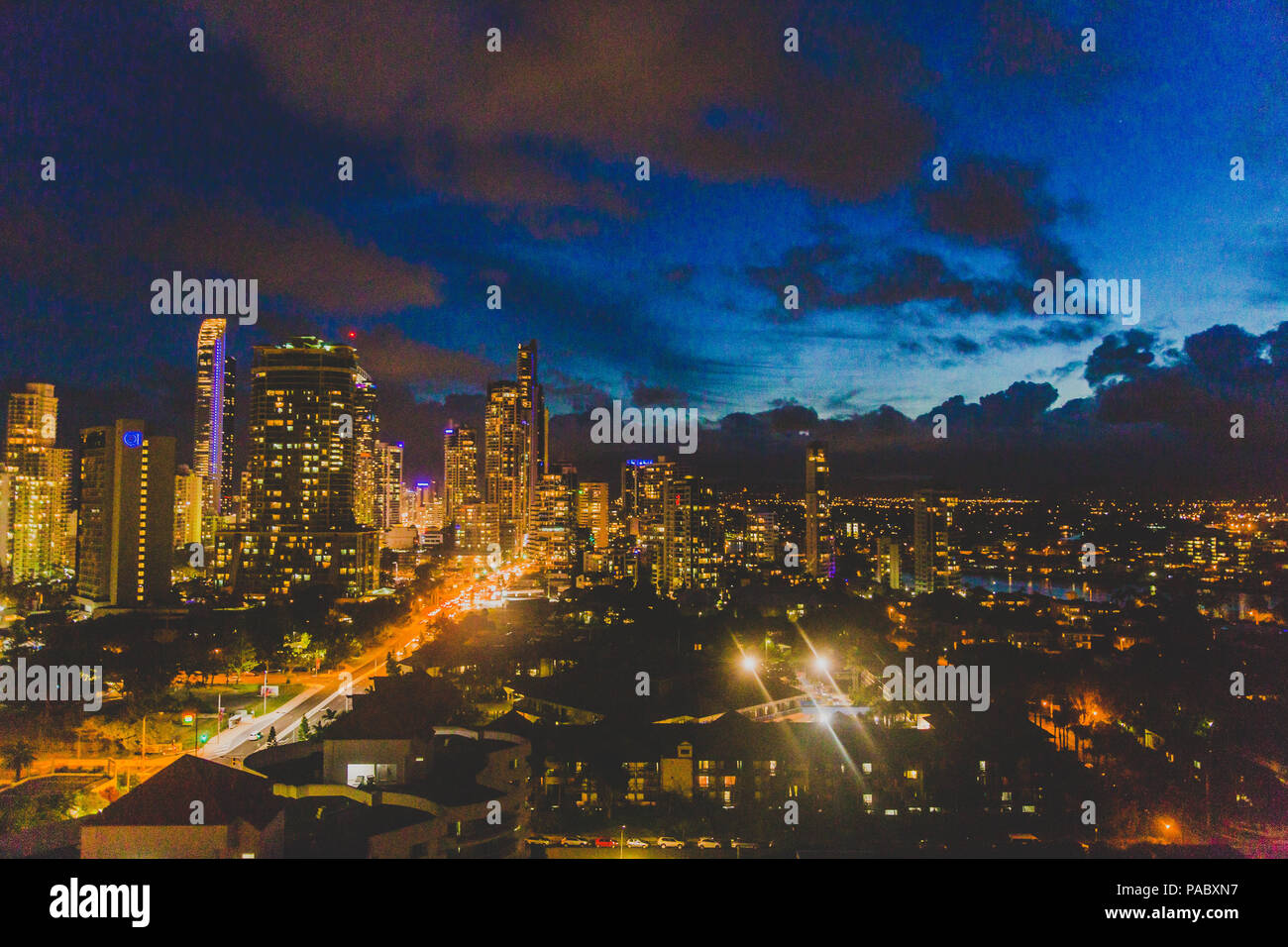 GOLD COAST, AUSTRALIA - January 9th, 2015: night view of SUrfers ...