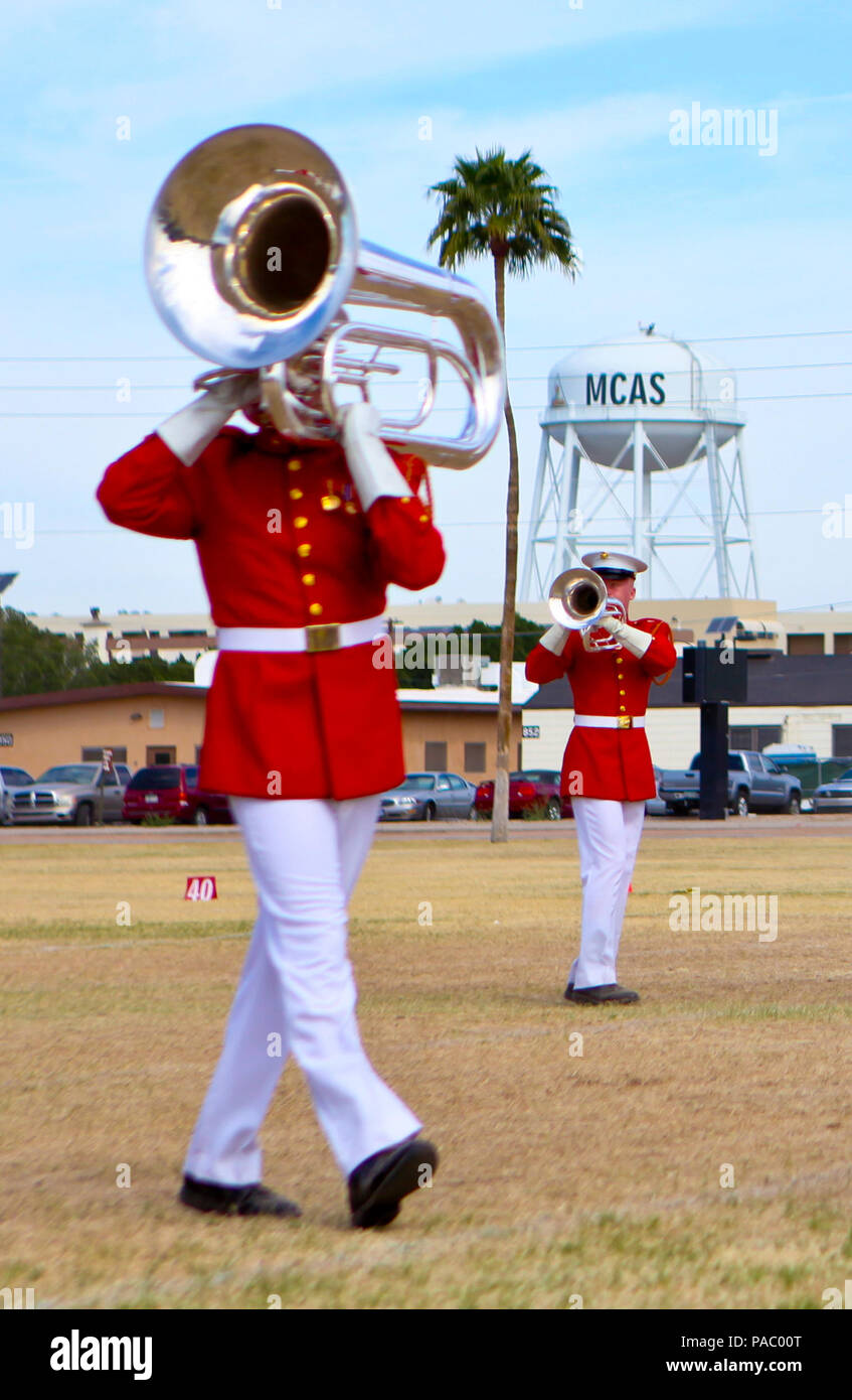U.S. Marine Drum and Bugle Corps perform during the annual Battle ...