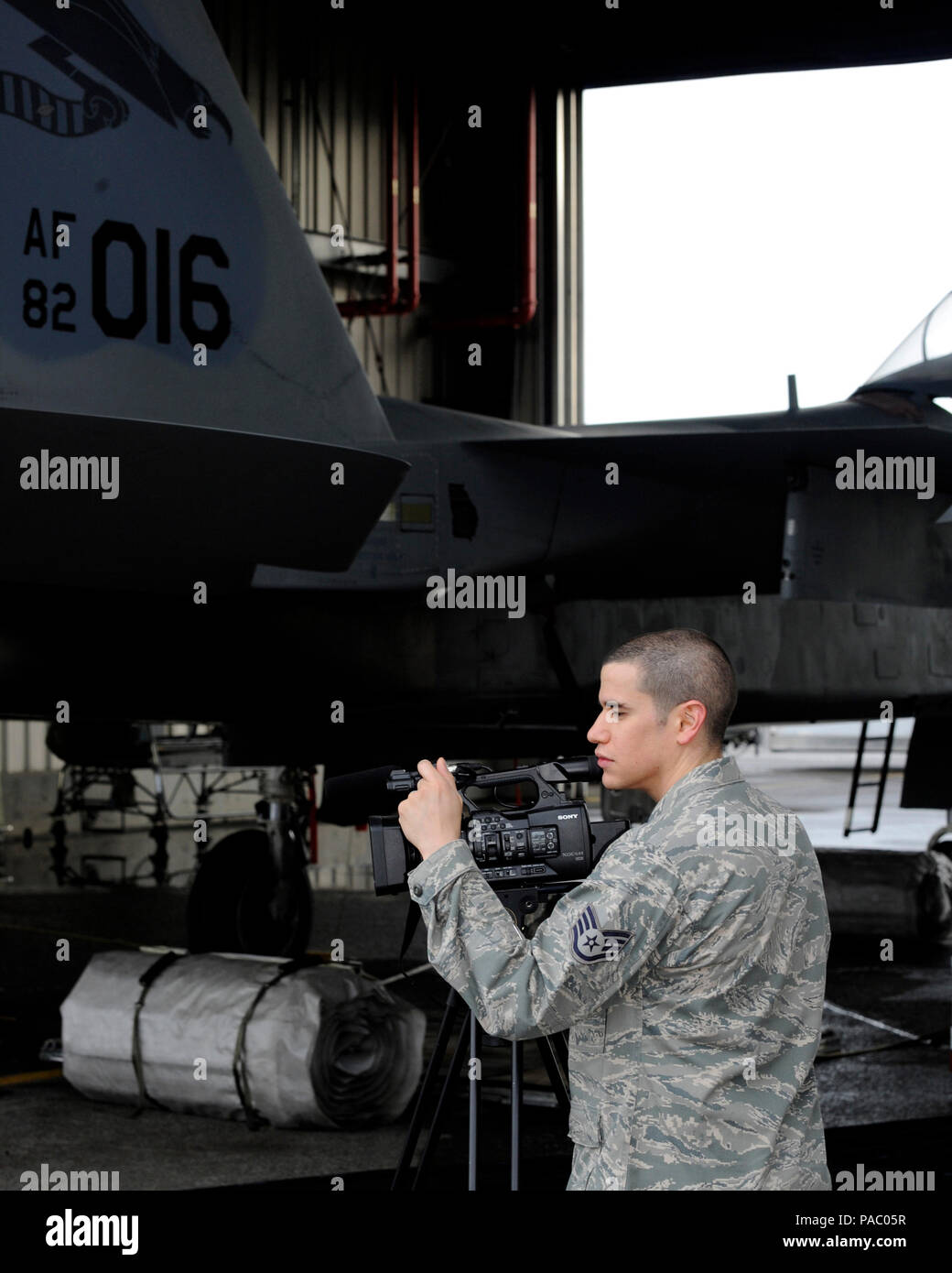 Staff Sgt. Daniel Delgado, 142nd Fighter Wing Public Affairs, records a ...