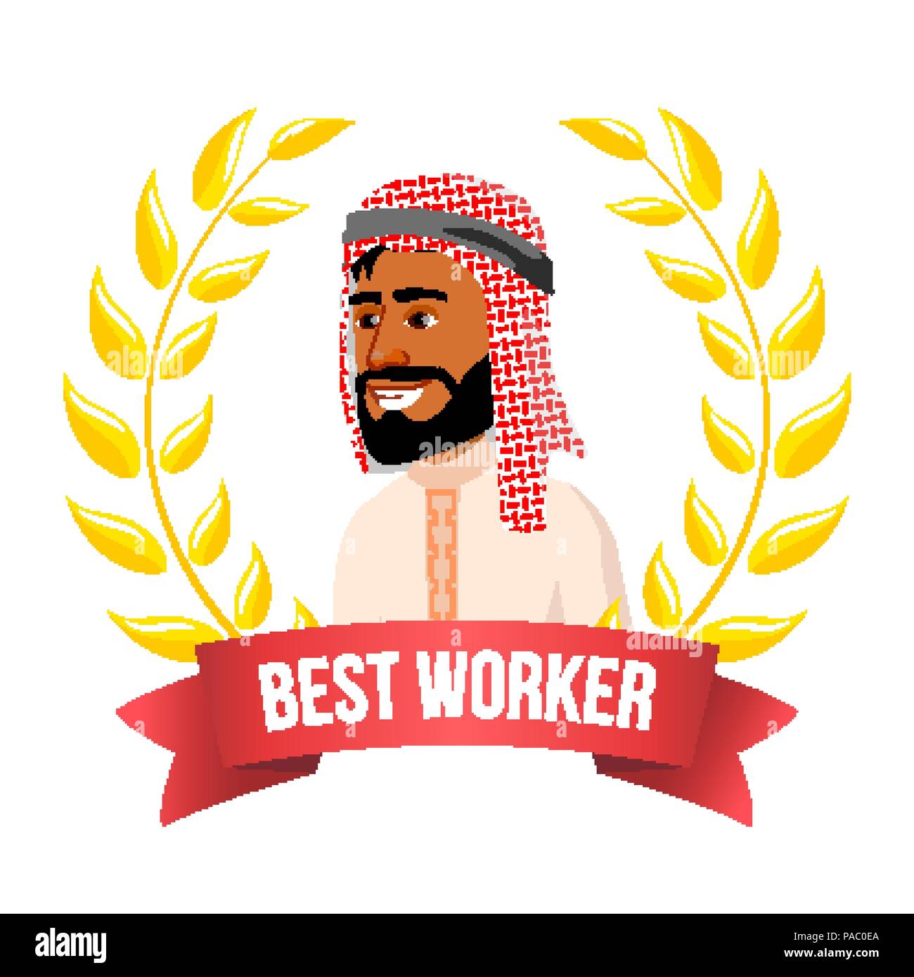 Best Worker Employee Vector. Arab Man. Award Of The Year. Gold Wreath ...