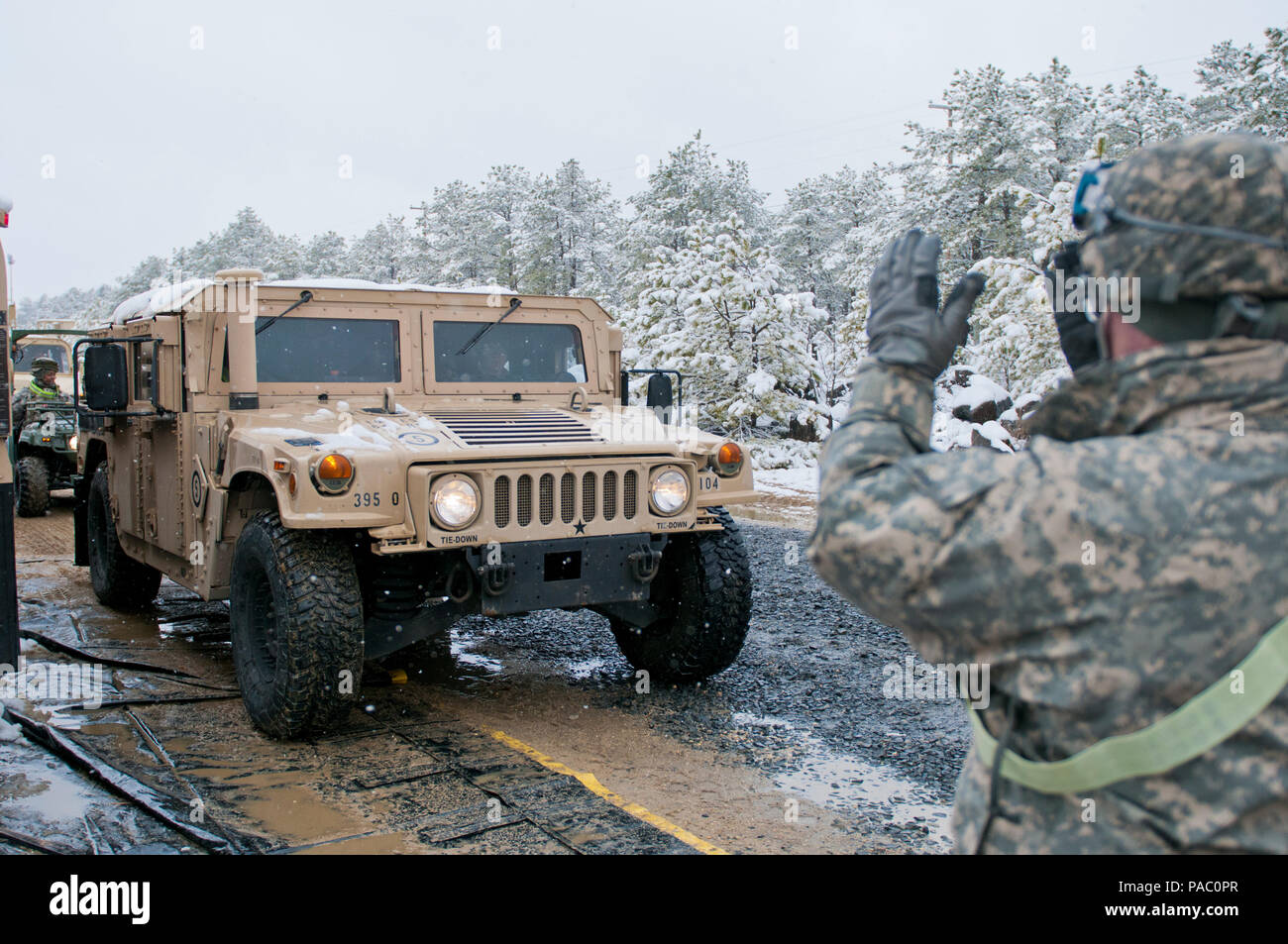 A Humvee moves into position to be fueled by the 957th Quartermaster ...