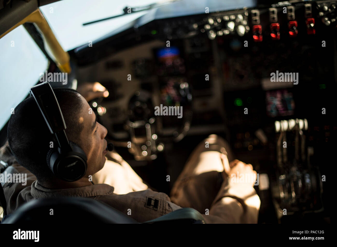 U.S. Air Force Capt. Connor Wong flies a KC-135 Stratotanker over Iraq ...