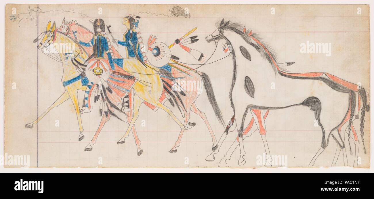 Two Riders Leading Horses (Henderson Ledger Artist B). Artist: Frank ...