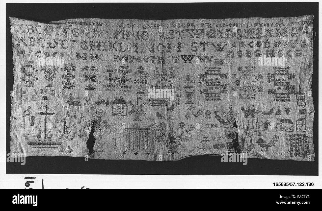 Sampler. Culture: Dutch. Dimensions: H. 12 1/4 x W. 25 3/4 inches (31.1 ...