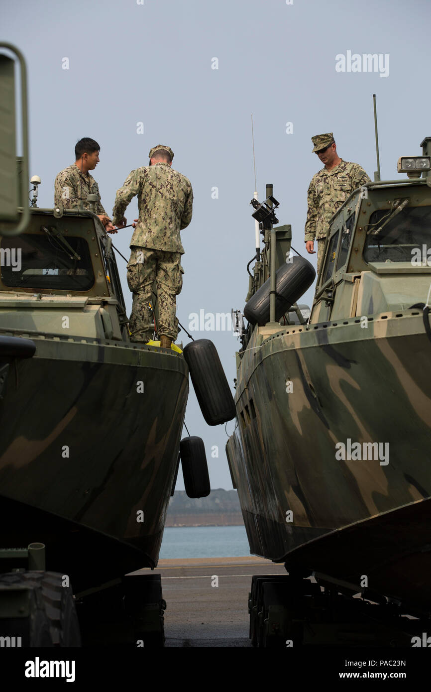U.S. Navy Sailors with the Riverine Command Boat Detachment, Coastal ...