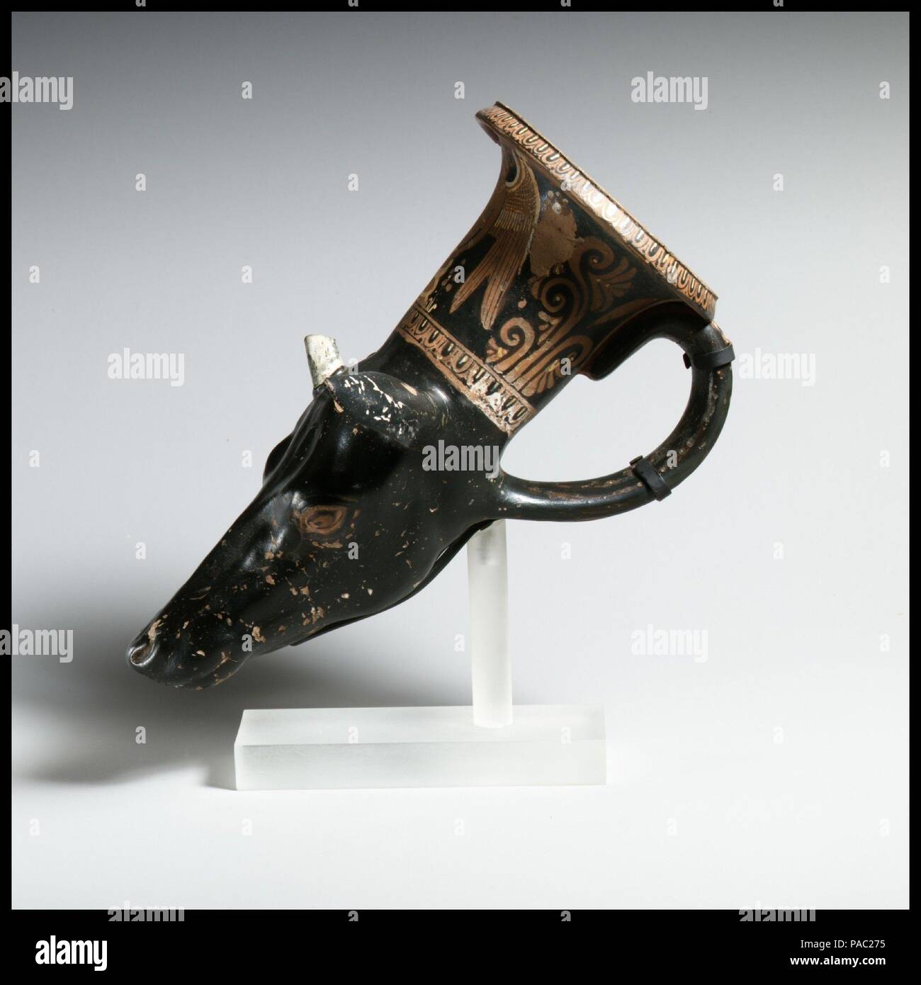 Terracotta rhyton (vase for libations or drinking). Culture: Greek ...