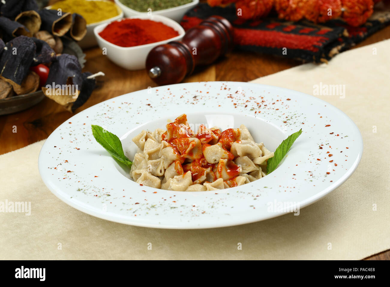Traditional Turkish Food Manti Ravioli with Yoghurt Stock Photo - Alamy