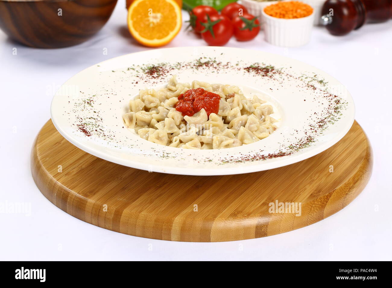 Traditional Turkish Food Manti Ravioli with Yoghurt Stock Photo - Alamy