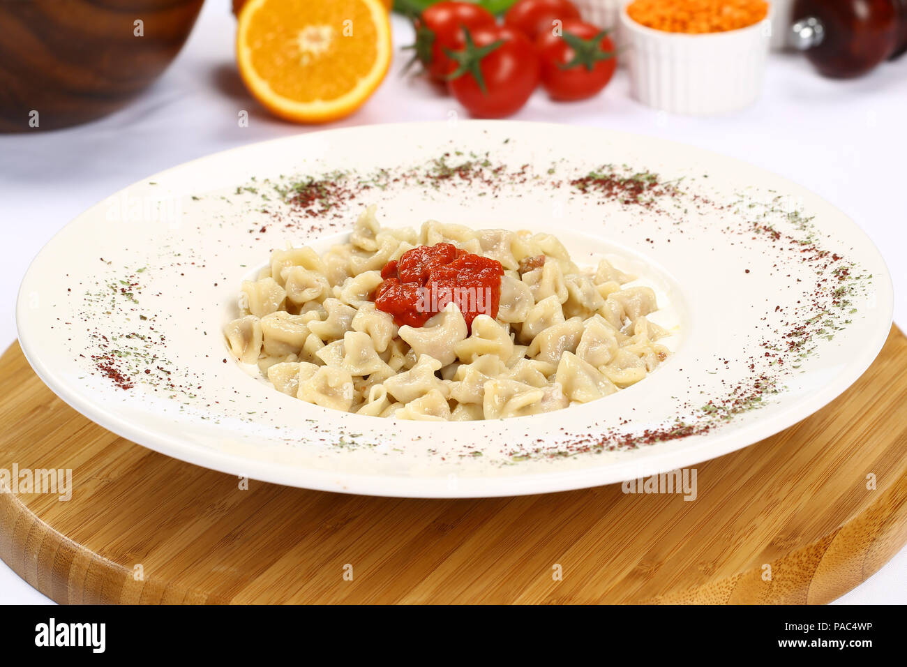 Traditional Turkish Food Manti Ravioli with Yoghurt Stock Photo - Alamy