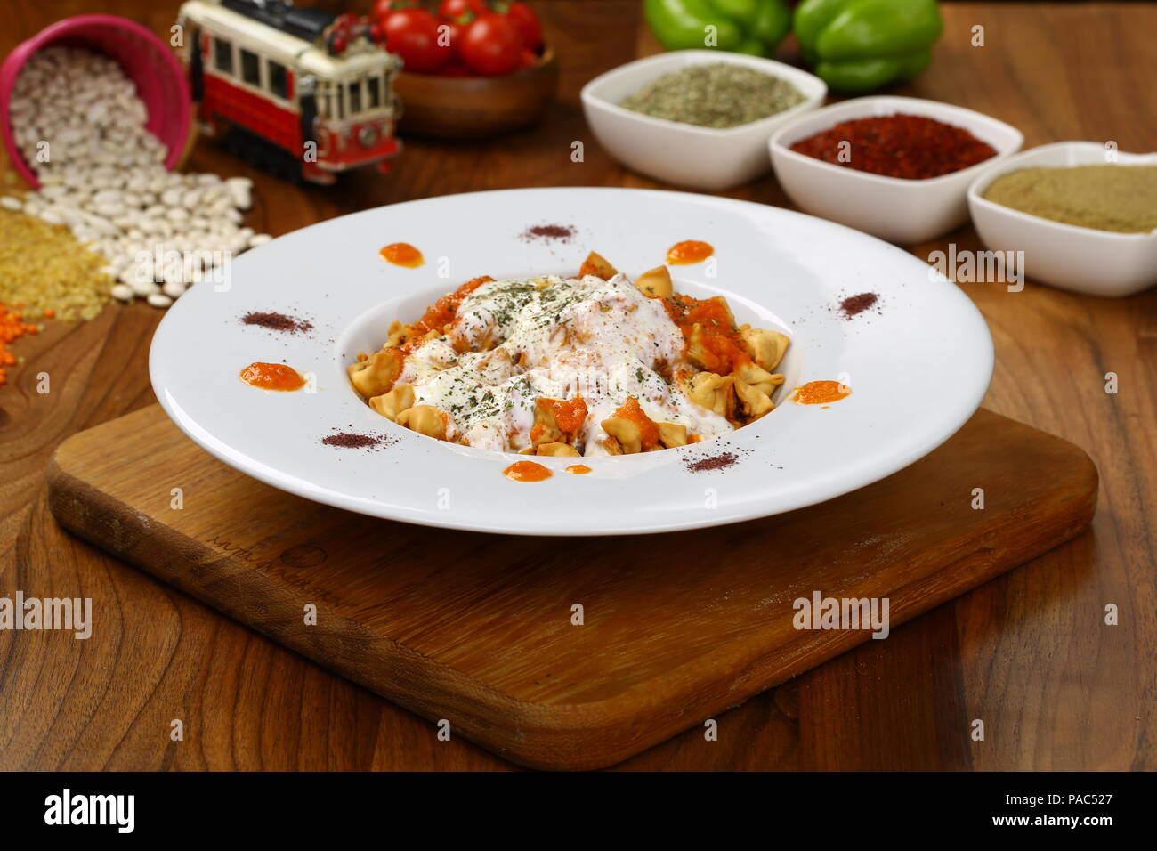 Traditional Turkish Food Manti Ravioli with Yoghurt Stock Photo - Alamy