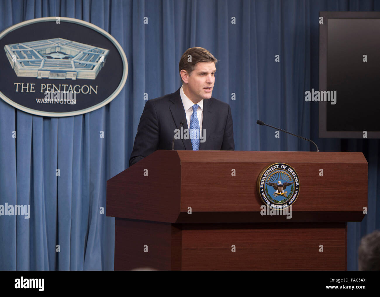 Pentagon Press Secretary Peter Cook addresses reporters' questions ...