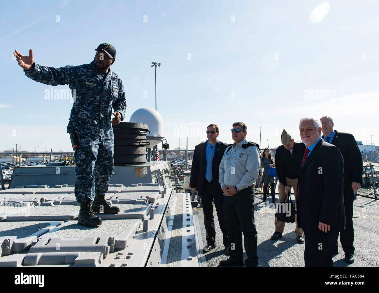 Chief Gunner’s Mate Todrick Christful, left, speaks to retired Israeli ...