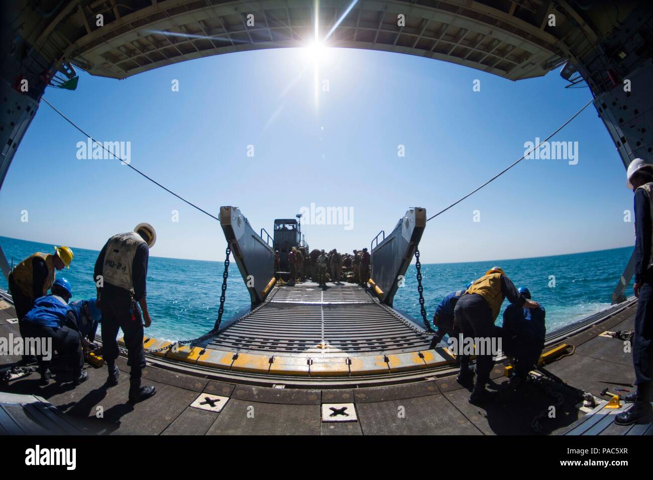 160301-N-GG458-030 ARABIAN GULF (March 1, 2016) A landing craft utility ...