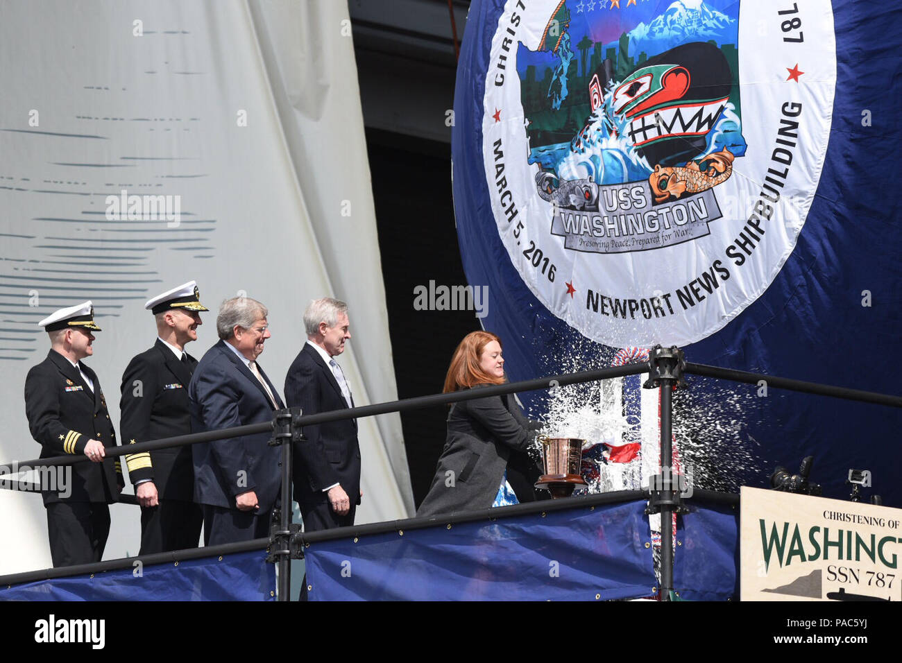 Secretary of the Navy Ray Mabus observes the christening of Virginia ...