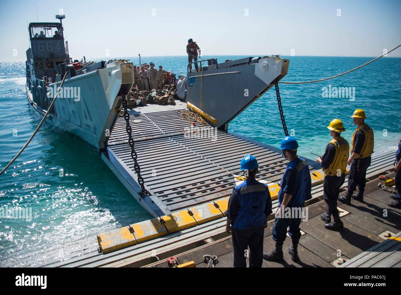 160301-N-GG458-027 ARABIAN GULF (March 1, 2016) A landing craft utility ...