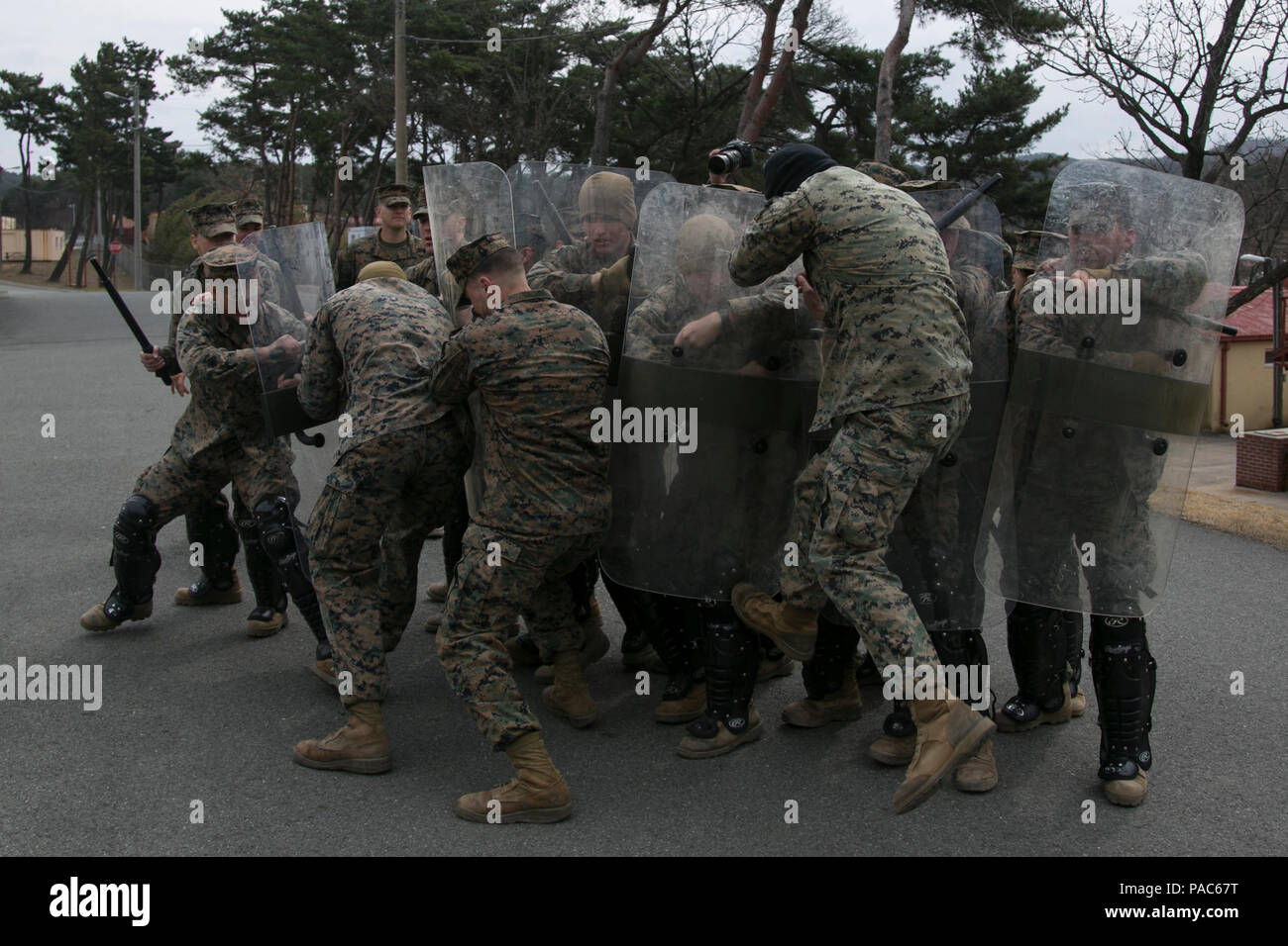 U.S. Marines with 3d Law Enforcement Battalion, demonstrate riot ...