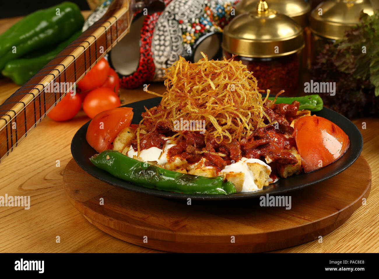 Turkish Meat Kebab with Yogurt and French Fries - Cokertme Kebabi Stock ...