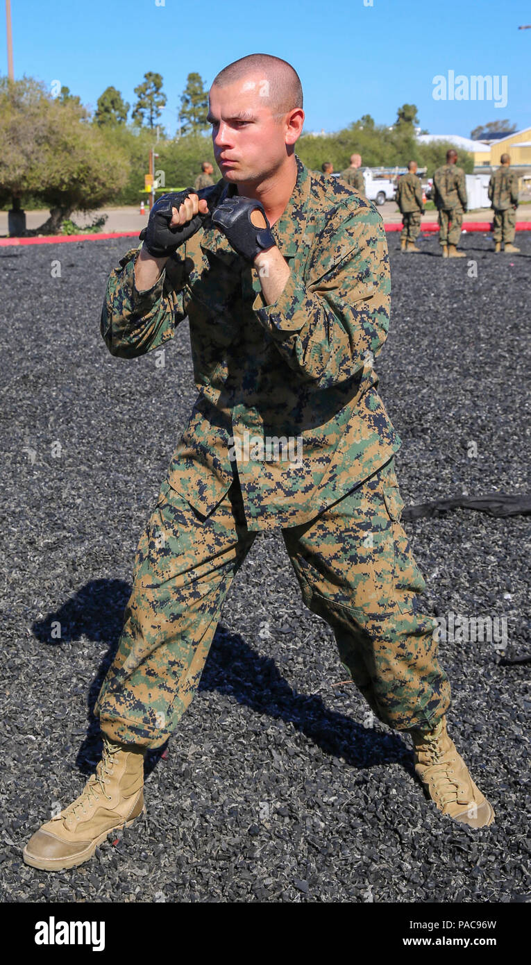 A recruit of Delta Company, 1st Recruit Training Battalion, stands in ...