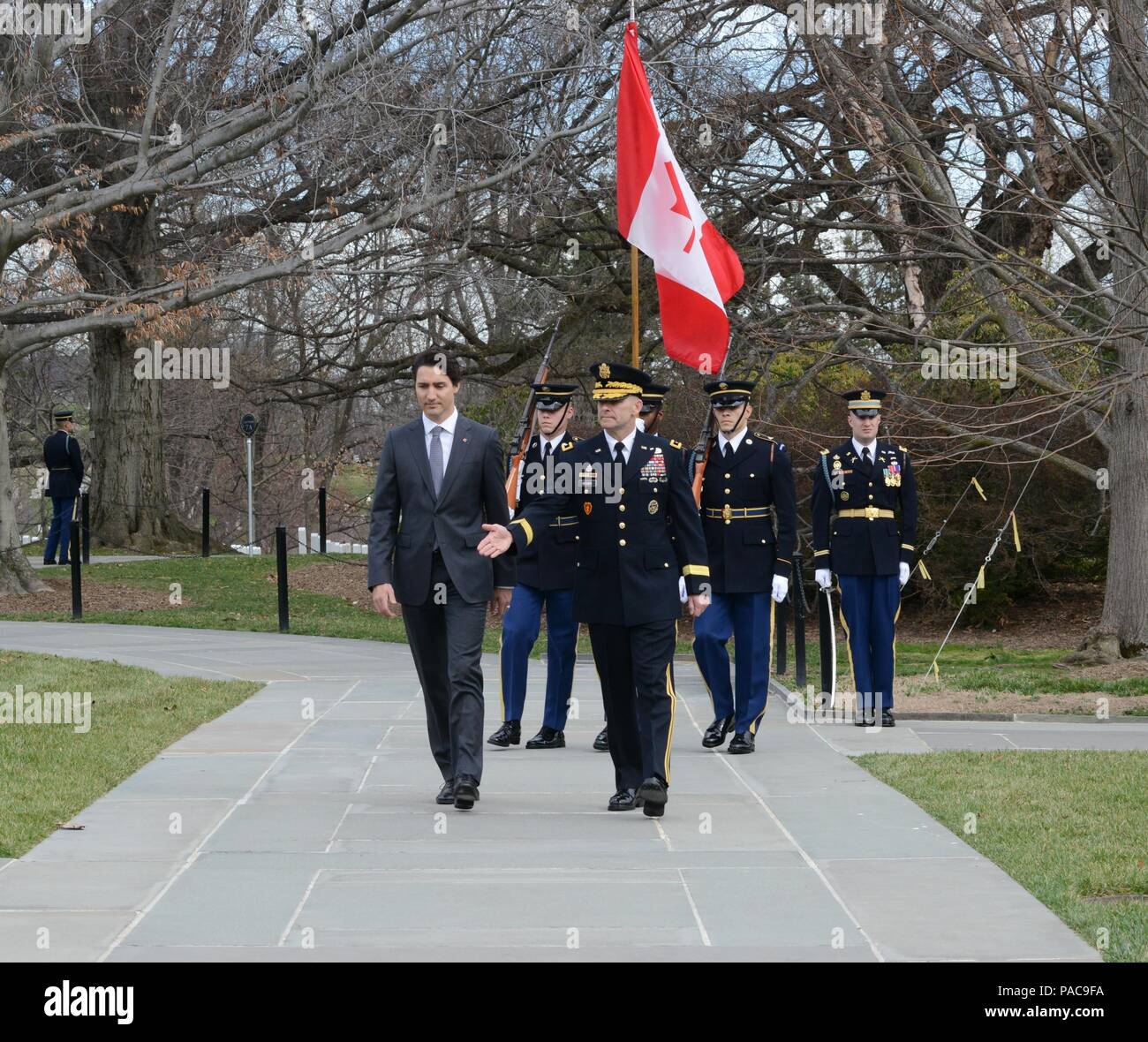 Justin Trudeau, prime minister of Canada, is escorted by Maj. Gen ...