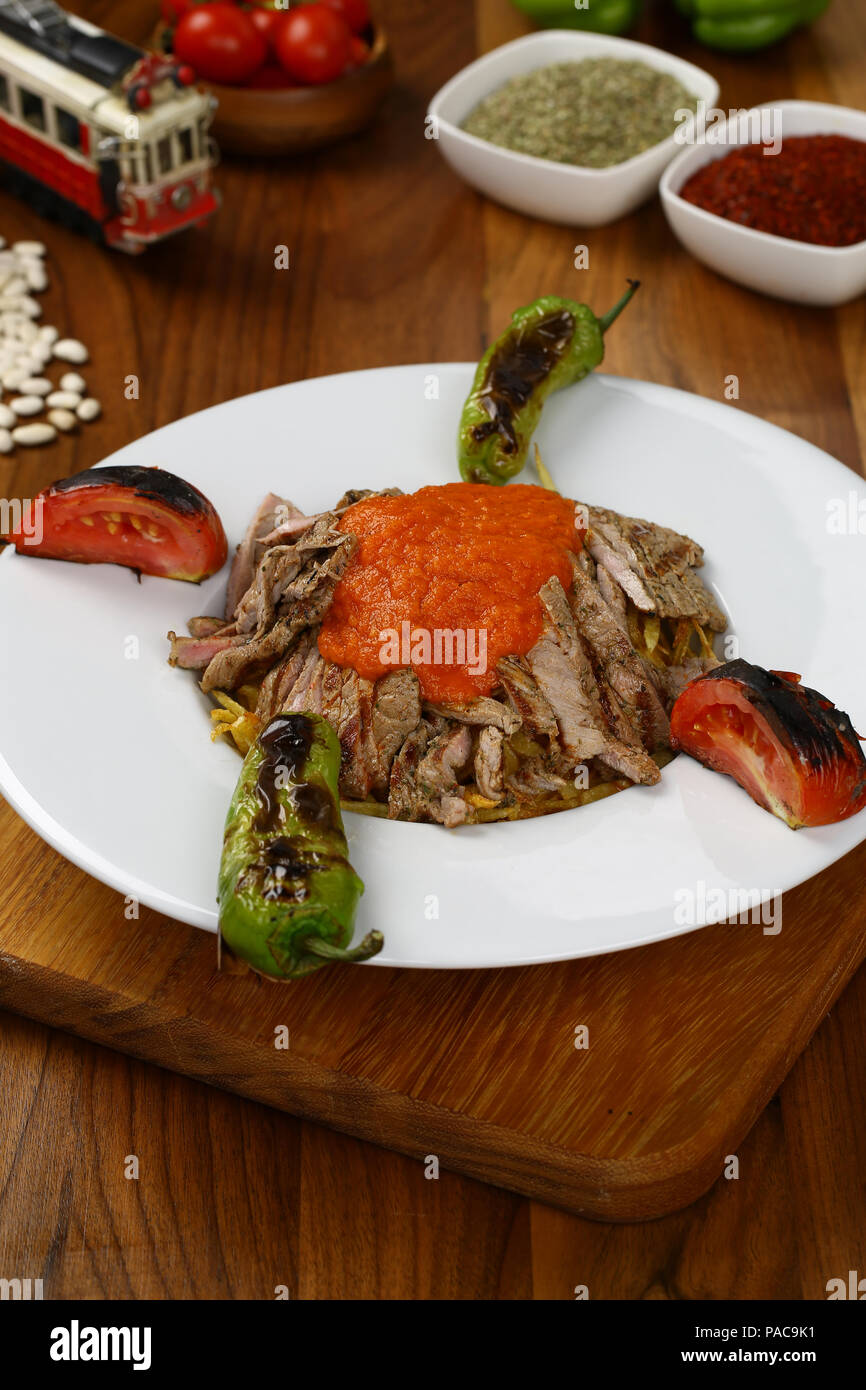 Turkish Meat Kebab with Tomatoes Sauce Stock Photo - Alamy