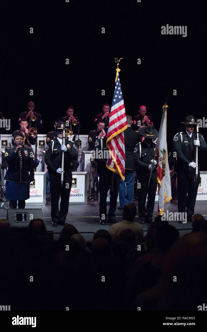 The Torrance Police Department honor guard present the colors while ...