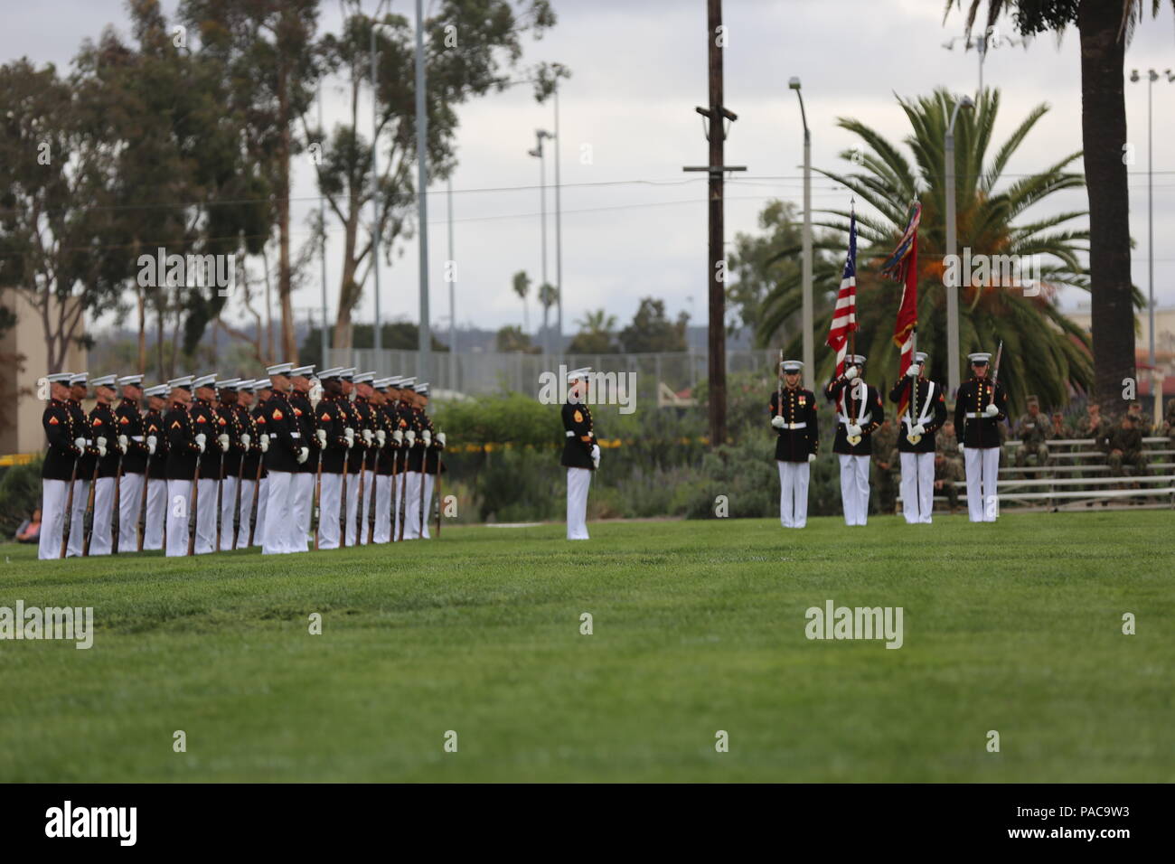 Marines with the official Marine Corps Color Guard prepare to present ...