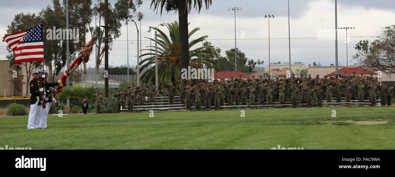 Marines with the official Marine Corps Color Guard present the colors ...