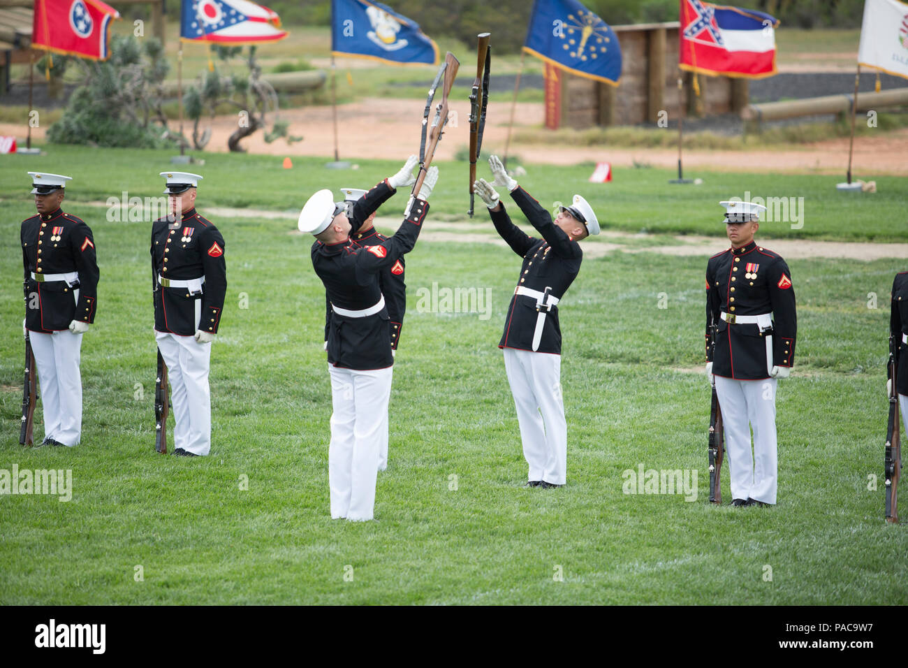 The United States Marine Corps Silent Drill Platoon performs drill ...