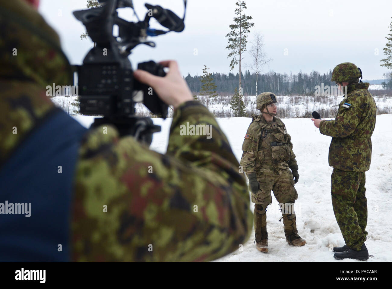Estonian Army public affairs Soldiers interview Sgt. Samuel Negron, an ...