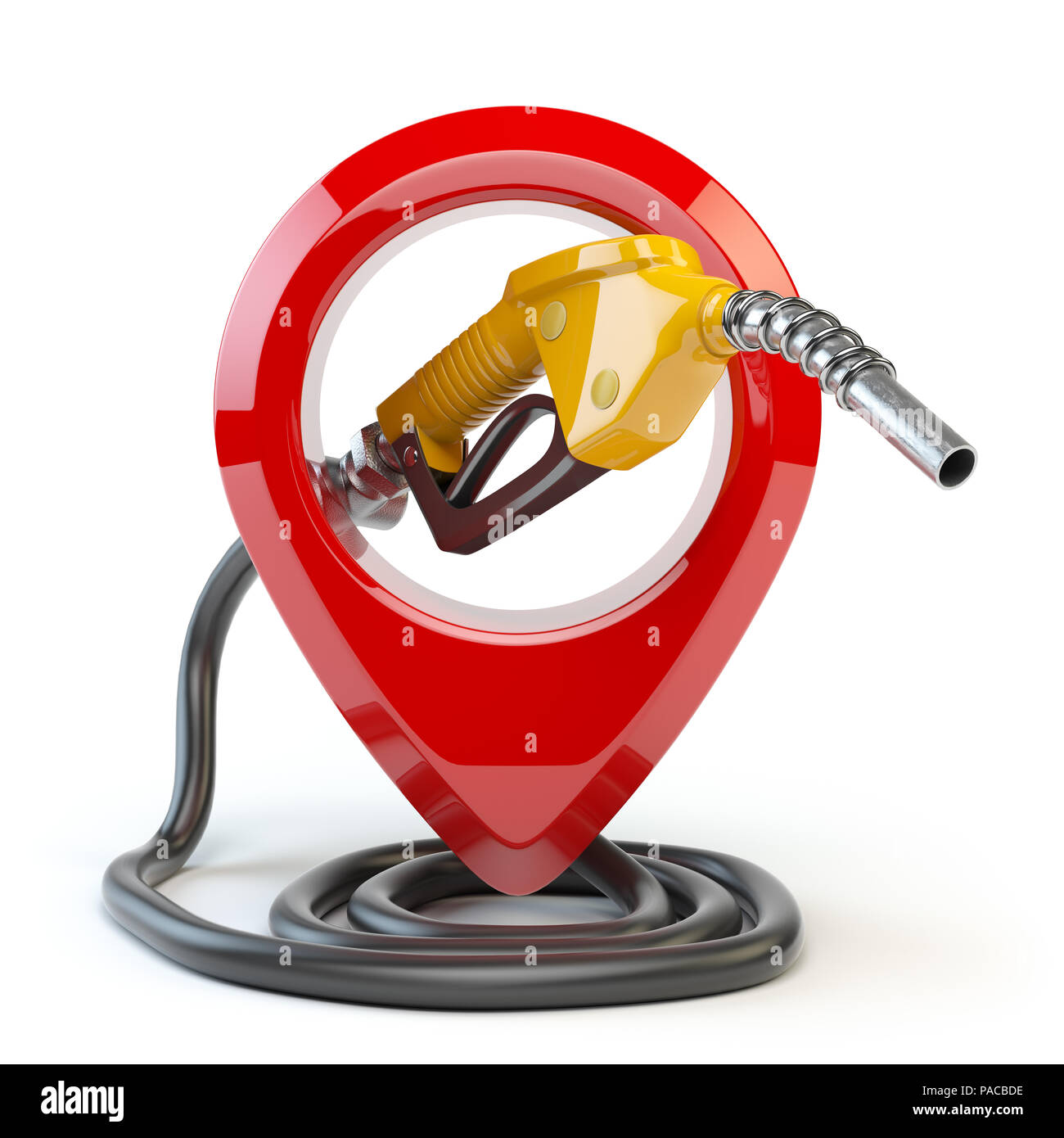 Gas station icon isolated on white background. Pin with gas nozzle. 3d ...