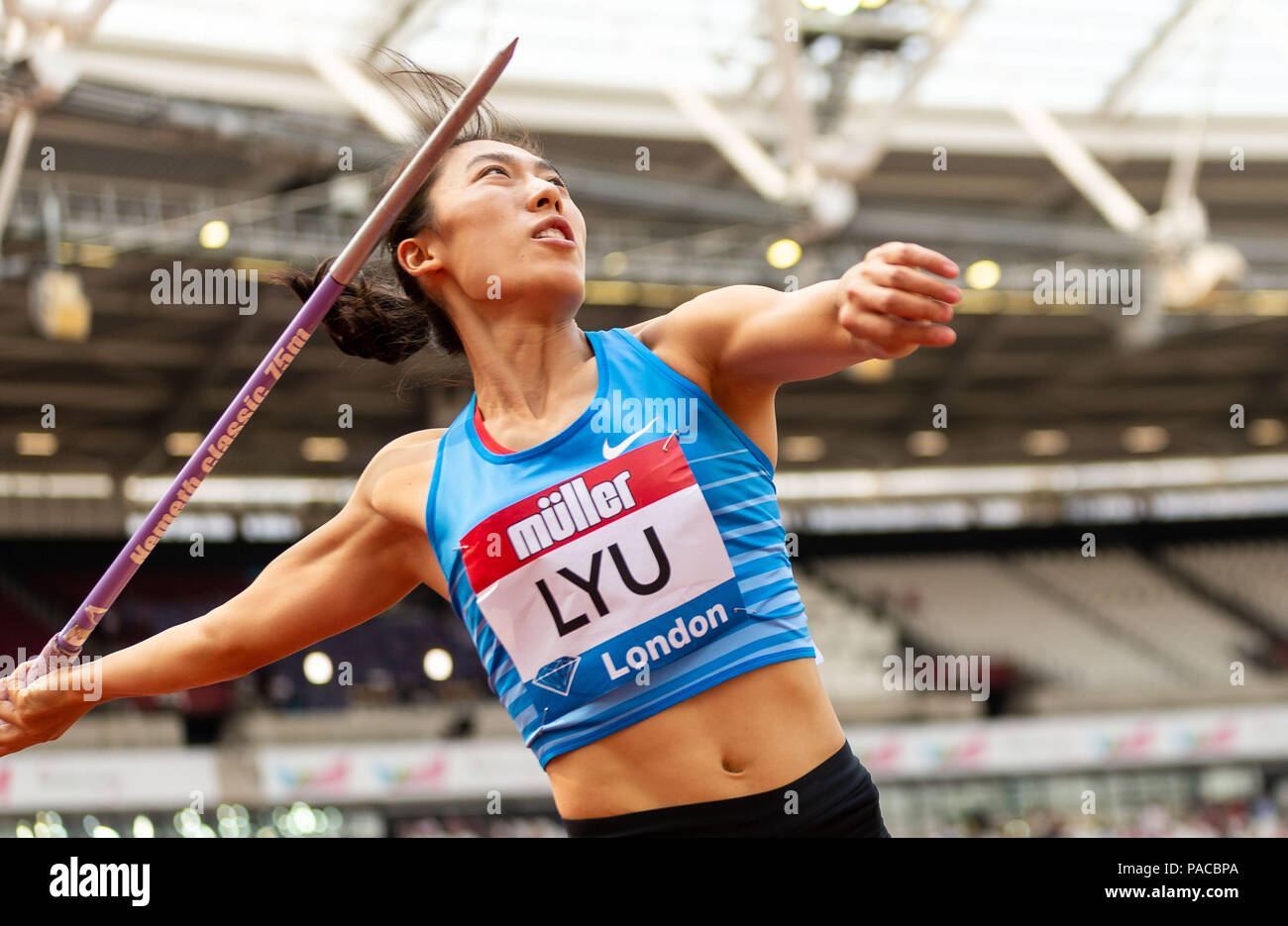 China's Huihui Lyu in the women's javelin during day one of the Muller ...
