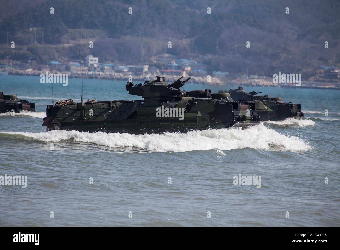 U.S. Marine Corps AAV-P7/A1 Amphibious Assault Vehicles assigned to ...