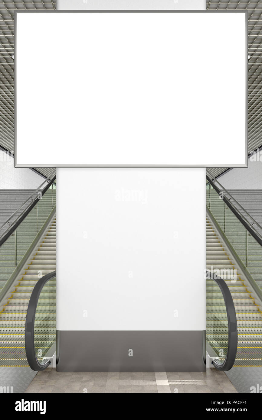 Blank advertising horizontal poster mockup. Indoor or underground. 3d ...